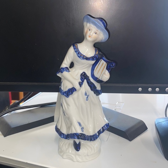 Other | 195svintage Porcelain Victorian Lady With Harp Blue And White ...